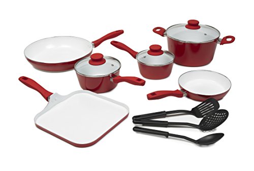 Amazon.com: Victoria Nonstick Ceramic Coated 12-Piece Cookware Set, Red ...