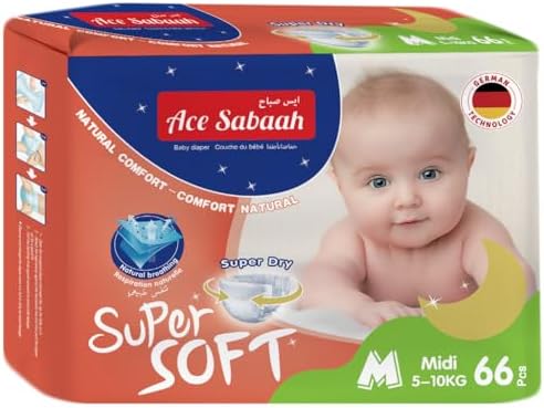 Ace Sabaah Super Soft Dry Diapers, Natural Comfort, Size 3, Medium 5 ...