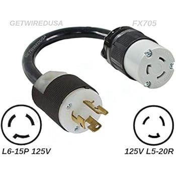 5-15P 3-Pin Male 110/125V Standard Wall Plug To L5-20R 3-Prong Female ...