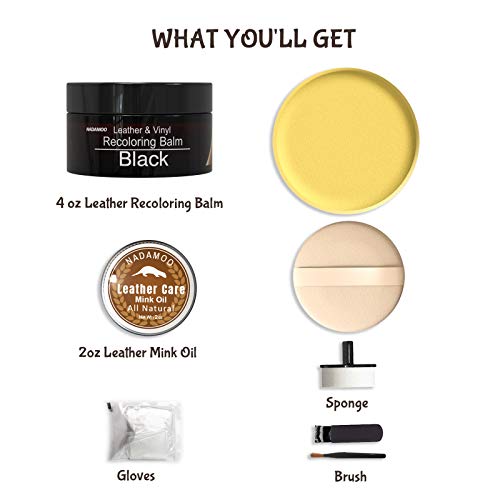 NADAMOO Black Leather Recoloring Balm with Mink Oil Leather Conditioner, Leather Repair Kits for ...