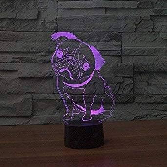 3D Cute Pug Dog Night Light Illusion Lamp 7 Color Change LED Touch USB ...