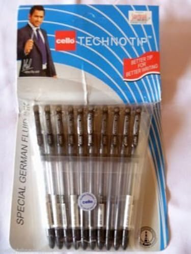 10 Cello Technotip PEN Top Ball Point 0.6 mm Smooth Writing Black Brand ...