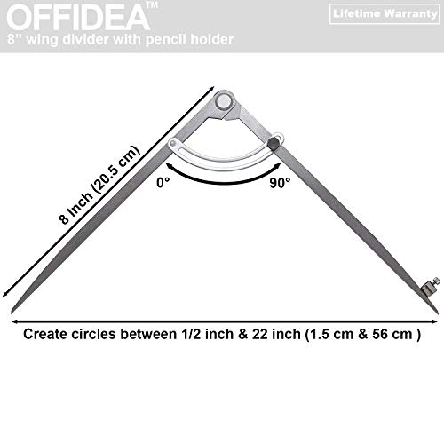 Offidea Professional Woodworking Compass with Wing and Pencil Holder, 8 ...