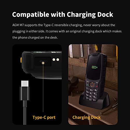 AGM M7 Rugged Phone with Charging Dock, IP68 Waterproof Outdoor Phone, 2500mAh Battery Unlocked ...