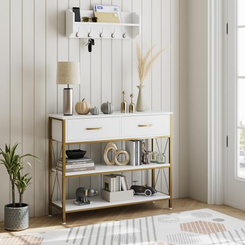 JANTENS Console Table with Drawers Sofa Table 100cm White/Gold price in ...
