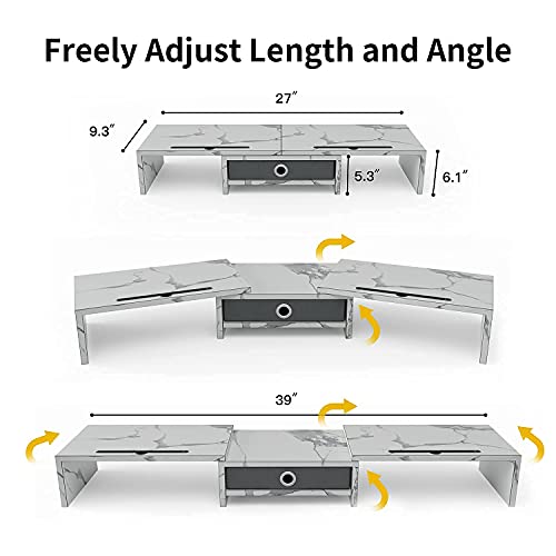 WESTREE Dual Monitor Stand Riser with Drawer-Monitor Stand Riser for 2 ...