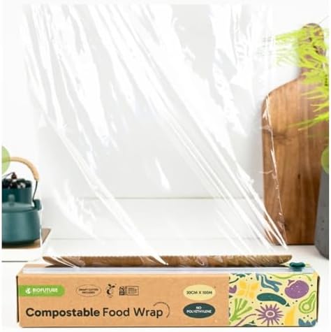 Biofuture Biodegradable Cling Film with Cutter – 60m, 100m, 300m - Clear, Tear-Resistant, BPA ...