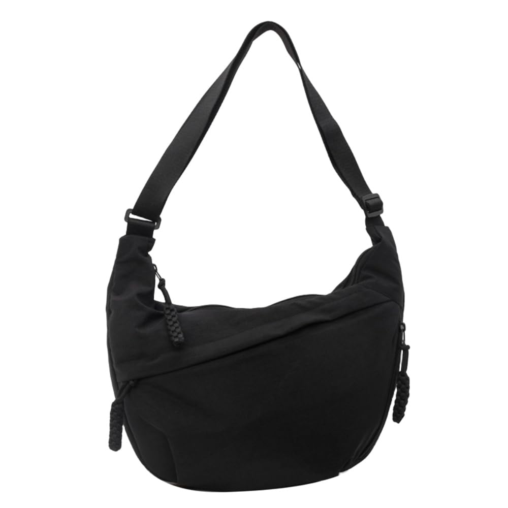 Black Crossbody Purse for Women, Designer Nylon Cloth Medium Hobo ...