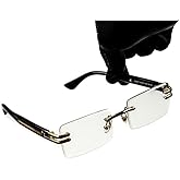 Retro Original Vintage Style Designer Rimless Clear Lens Rectangular ...