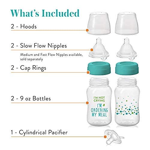 Evenflo Feeding Balance + Wide Neck Printed Bottles, 9oz 2pk, With ...