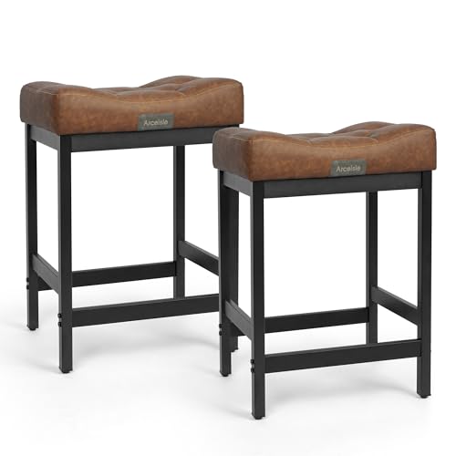 Arceisle 24 Inch Bar Stools, Bar Stools Set of 2 with Curved Saddle ...