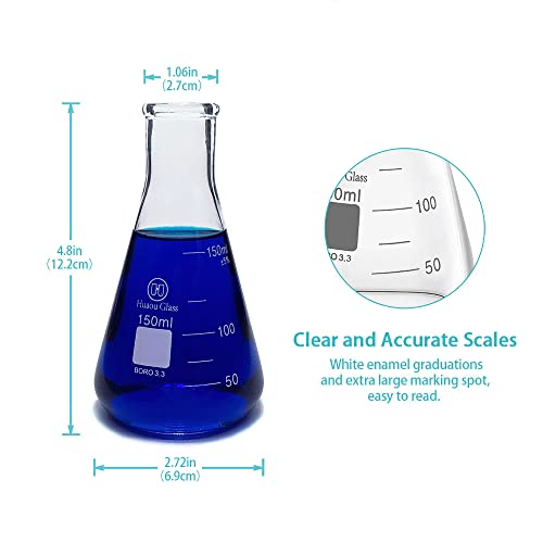 Glass Erlenmeyer Flask Set 50ml 150ml And 250ml, Narrow Mouth Graduated ...