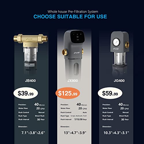 Frizzlife JX800 Spin Down Sediment Water Filter, Auto-Flushing with ...