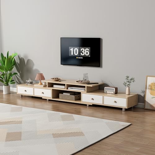 Living Room Table TV Cabinet Retractable TV Stand with Shelves and Door ...