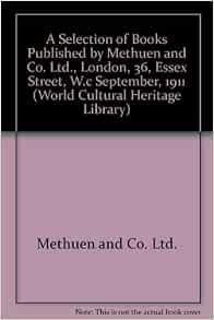 Amazon.com: A Selection of Books Published by Methuen and Co. Ltd ...