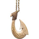 Stylized Maori Hawaiian Aged Bone Spike Fish Hook Necklace, 35mm ...