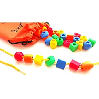 Skoolzy Preschool Large Lacing Beads for Kids - 30 Stringing Beads with ...