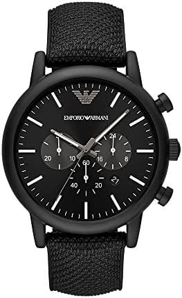 Emporio Armani Watch for Men, Chronograph Movement, 46 mm Black Stainless Steel Case with a ...