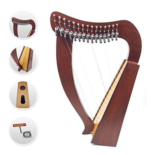15 Strings Levers Harp Irish Highland Solid Rosewood Natural Finished ...