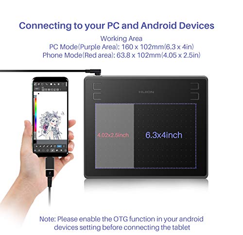 HUION HS64 Graphics Drawing Tablet Android Support Pen Tablet, 6x4 Inch Digital Graphics Tablet ...