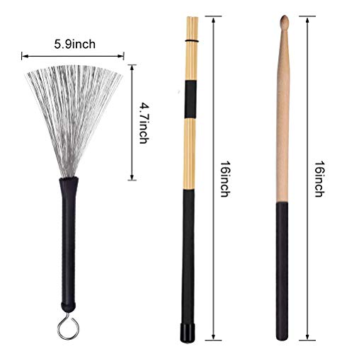 Cooyeah Drum Stick Brush Set, 1 Pair 5A Classic Maple Wood Drum Sticks 1 Pair Retractable Drum ...