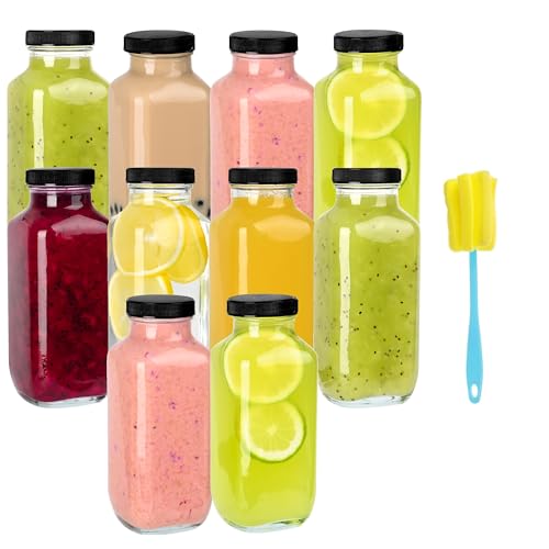 6 Pack Glass Juice Bottles with Lids,16 Oz - Clear Glass Jars with Caps ...