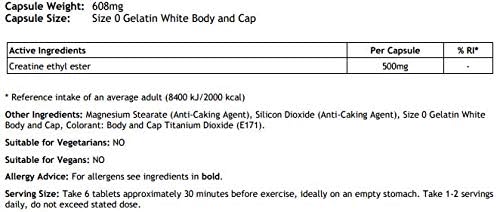 Creatine Ethyl Ester Monohydrate Powder Tablets 500mg – 120 Muscle ...