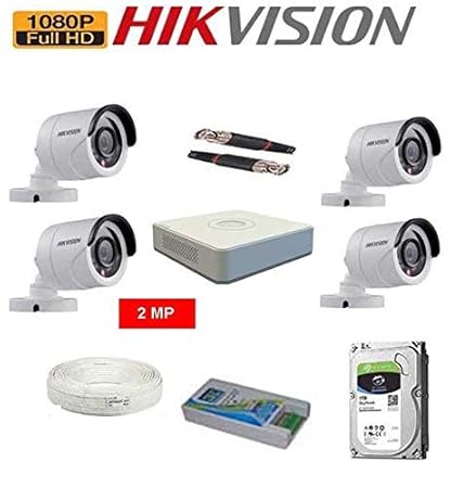 Hikvision Full HD 2MP Camera Combo Kit 4CH DV, 4 Bullet Cameras, 1TB ...