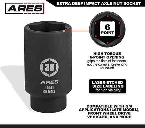 ARES 12041-38MM Axle Nut Socket - 6 Point Socket - Extra Deep 1/2-Inch Drive Impact Socket For ...