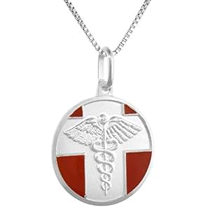 Amazon.com: Sterling Silver Medical Alert Necklace Round Italy 7/8 inch ...