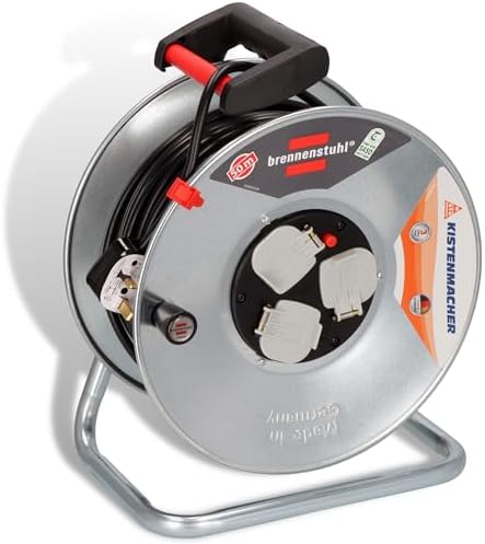 brennenstuhl garant 50 m cable reel, 3-way bs sockets (50m extension ...