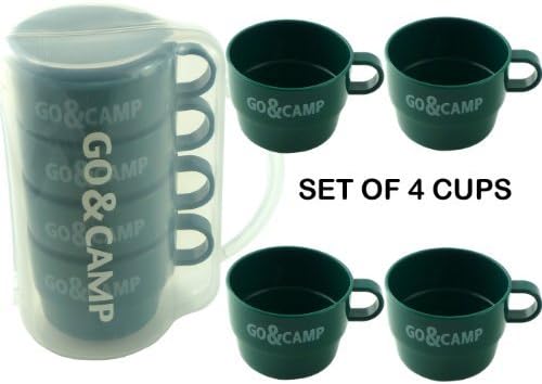 SET OF 4 x CAMPING CUPS / MUGS - PLASTIC CUPS WITH CASE - STAIN ...