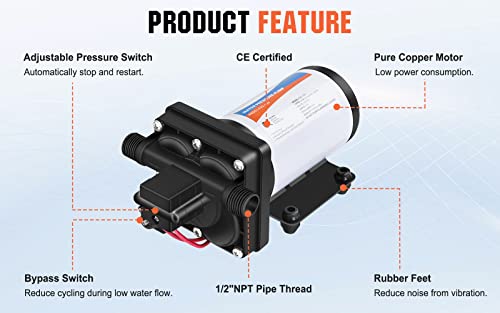 YOUNGTREE RV Fresh Water Pressure Pump 12V 5.5GPM 70PSI, On Demand Self Priming Water Pump ...