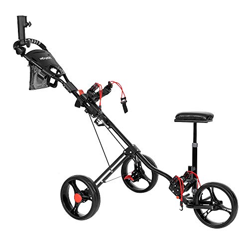 PEXMOR Foldable Golf Push Cart, 3 Wheel Golf Cart with Detachable Seat ...