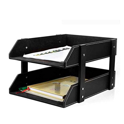 Buy 2-layer detachable wood leather desk filing tray box office ...