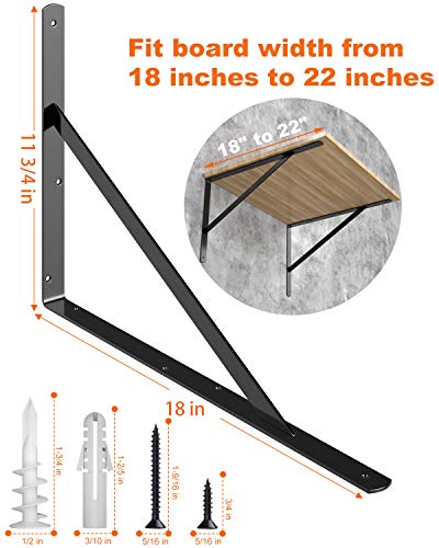 LuckIn 8-Pack Heavy Duty Shelf Bracket, 18 Inch Wall Shelf Brackets ...