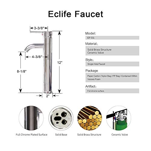 eclife 24” Bathroom Vanity Sink Combo Brown Cabinet W/Round White Ceramic Vessel Sink, Chrome ...