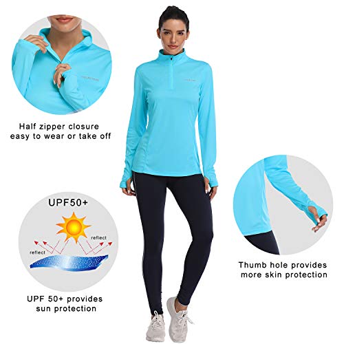 HISKYWIN Womens UPF 50+ Sun Protection Tops Long Sleeve Half-Zip Thumb Hole Outdoor Performance ...