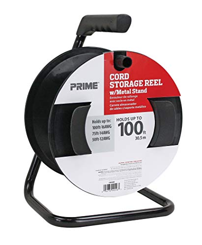 Prime CR003000 Portable Cord Reel with Metal Stand, Black, Holds 100-Ft ...