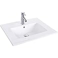eclife 24" Drop in Rectangle 1.5 GPM Bathroom White Ceramic Sink Top Countertop with Chrome ...
