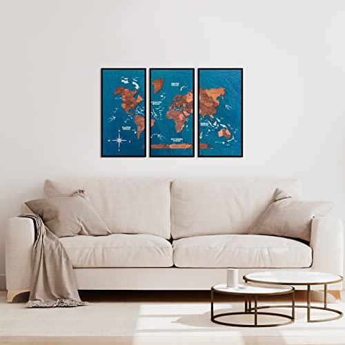 ENJOY THE WOOD Framed World Map Wall Art Wood Travel Decor 3D World Map ...