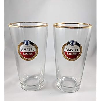 Amazon.com | Amstel Light 24 K Gold Rimmed Pint Glass | Set of 2 ...