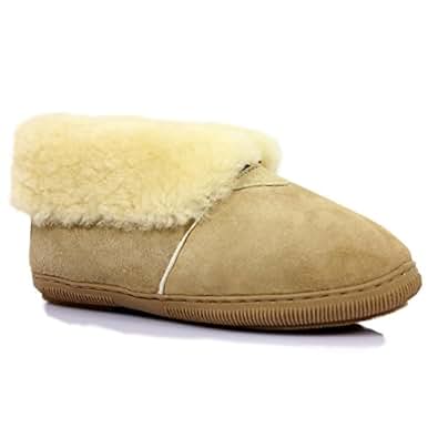 Amazon.com | Lamo Genuine Sheepskin Bootie Slippers Men's 12 Beige ...