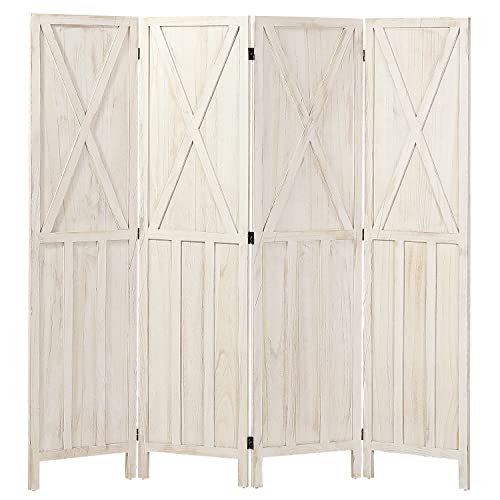 iVilla 5.8 Ft Tall Wood Room Divider, 4 Panel Rustic Folding Privacy ...