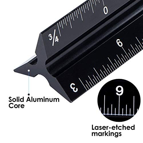 Architectural Scale Ruler, Imperial Measurements 12'', Laser-Etched Aluminum Architect ...