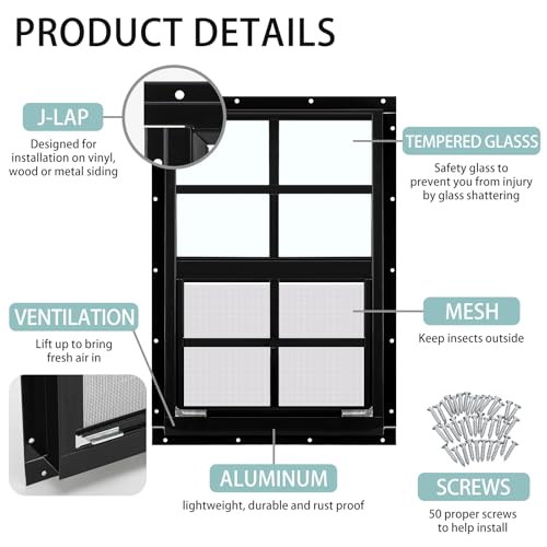 Tandefio 2 Pcs Black Flush Mount Shed Window With Tempered Glass And ...