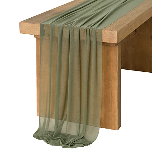 Ling's moment 10Ft Campsite Green Sheer Chiffon Like Table Runner for ...