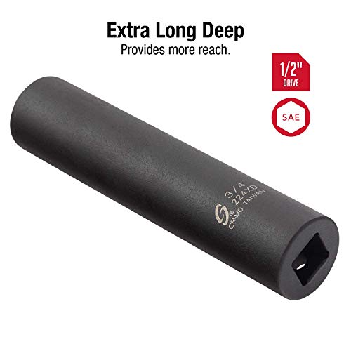 224XD, 1/2 Inch Drive, 3/4 Inch Extra Long Deep, Impact Socket, Cr-Mo ...