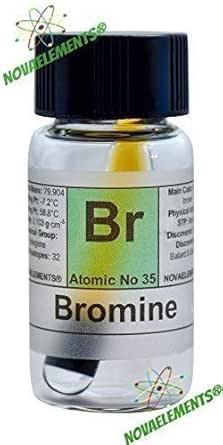 Bromo elemento 35 Br, muestra puro 99% in mini ampolla y frasco vidrio ...