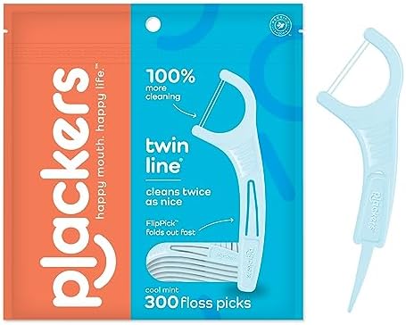 Plackers Twin-Line Dental Flossers, Cool Mint Flavor, Dual Action ...